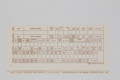 Detail: Ford Parts » Ford Car Production Build Sheet 1963-1965